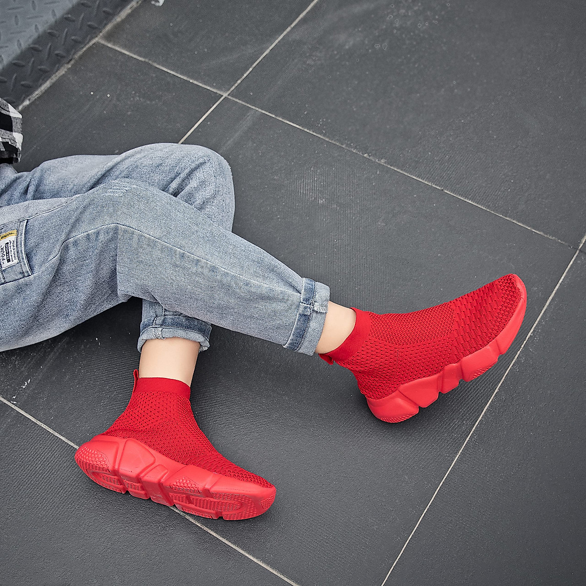 Casbeam Boys and Girls Breathable Lightweight Fashion Casual Sports Walking Shoes Running Sneakers 054 High Top Red 38