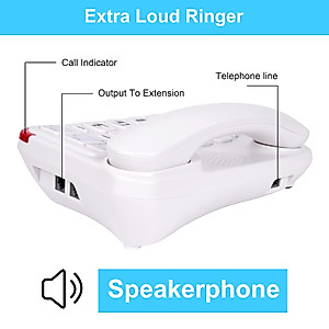 Large Button Phone for Seniors, Loud Ringer, One-Touch Dialing. Amplified Corded Phone with Speakerphone for Elderly Home Landline Phones, No Need to use Batteries.