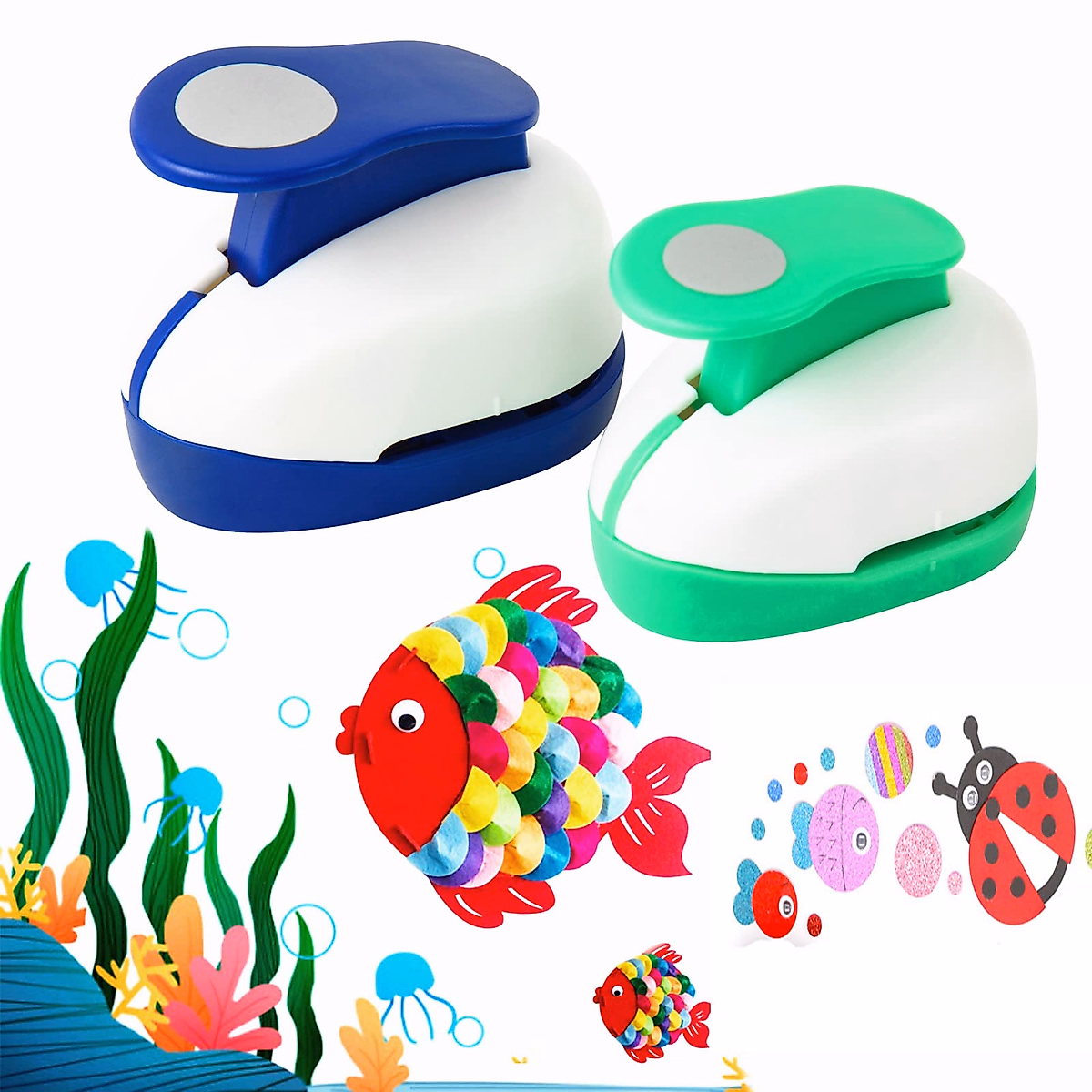 2PCS Circle Punch 1inch+ 5/8inch Hole Punch Shapes Paper Punch Circle Cutter for Paper crafts Scrapbook Punches Bottle Caps for Crafts Earring Card Craft Punch for Nail Strips Whole Puncher(16mm+25mm)