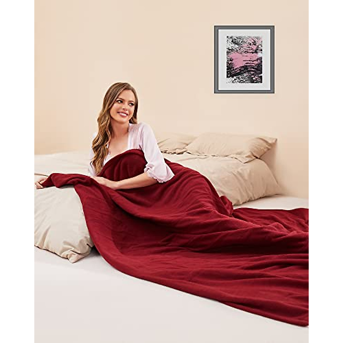 McJaw Electric Heated Blanket Full Size 72"x84" Large Fleece Warm Bedding Blanket for Whole Body 4 Heating Levels and 10 Hours Auto-Off Overheating Protection - Red