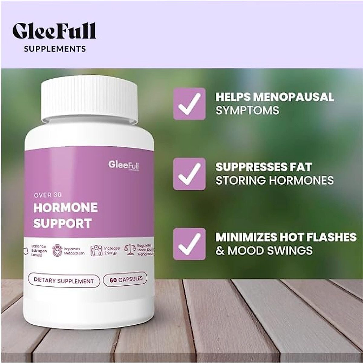 GleeFull Over 30 Hormone Support - Menopause Supplements for Women - Hormone Balance for Women - Hot Flash Relief - Menopause Support