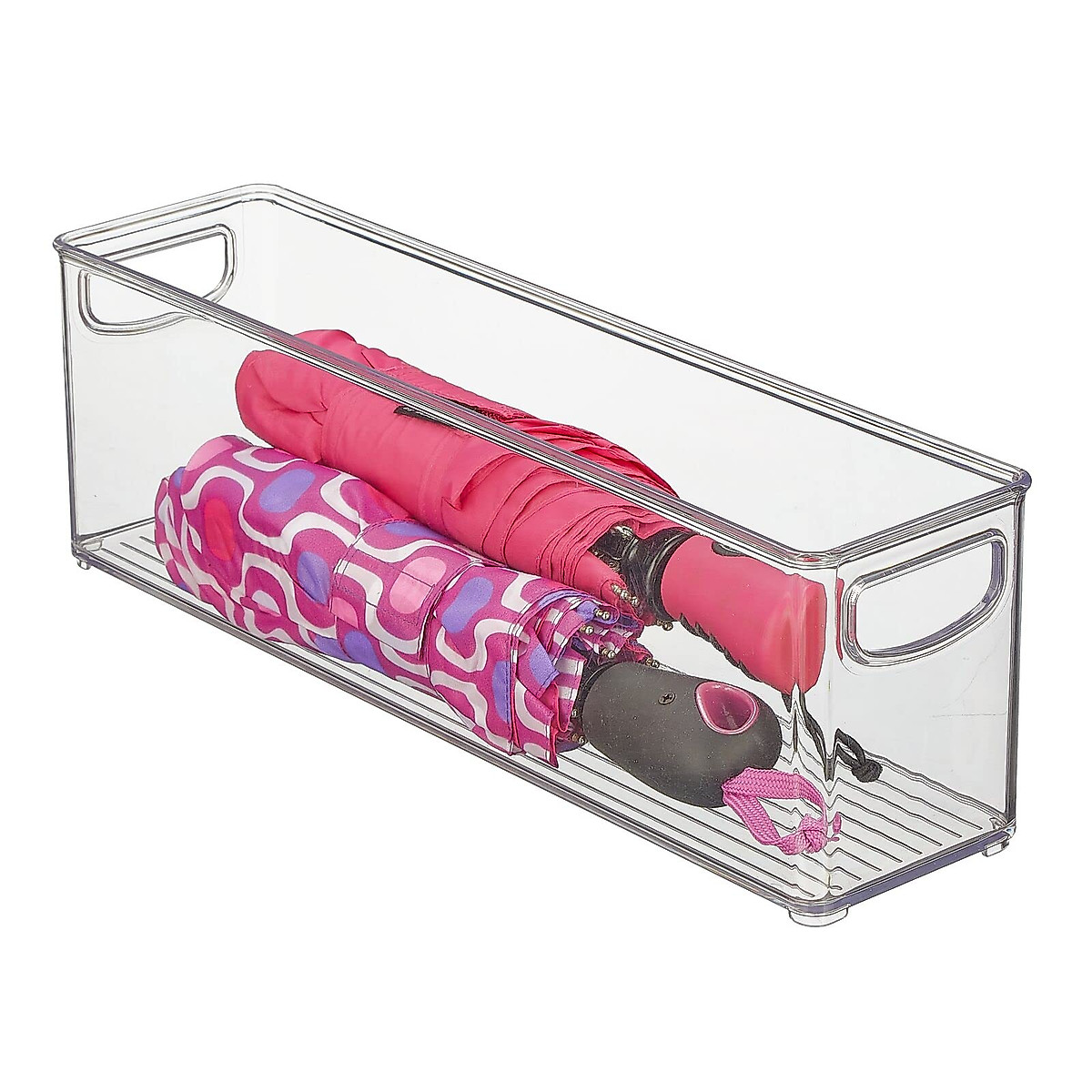 mDesign Plastic Home Closet Organizer - Basket Storage Holder Bin with Handles for Bedroom, Bathroom, Cabinet Shelves, Entryway, and Hallway - Holds Sweaters, Purses - Ligne Collection - 4 Pack, Clear