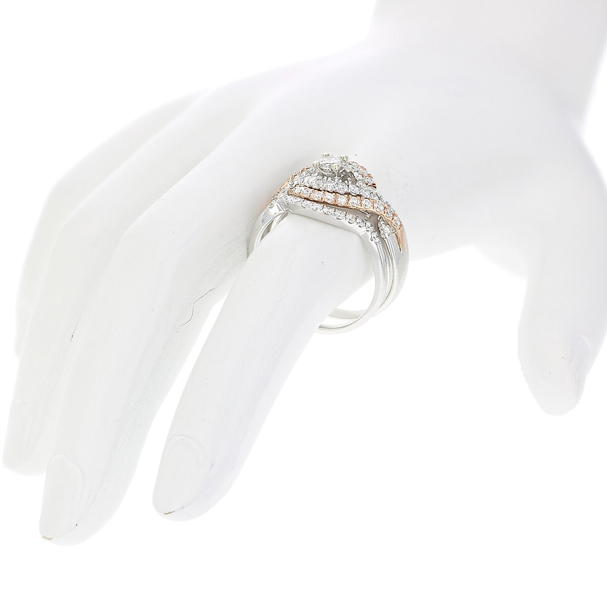 VIR JEWELS 1 cttw Diamond Wedding Engagement Ring Set 14K Pink Gold Curve Bridal Size 7