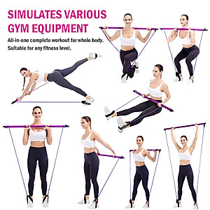 Viajero Pilates Bar Kit with 2 Latex Exercise Resistance Bands for Portable Home Gym Workout, 3-Section Sticks All-in-one Strength Weights Equipment for Body Fitness Squat Yoga with E-Book Video