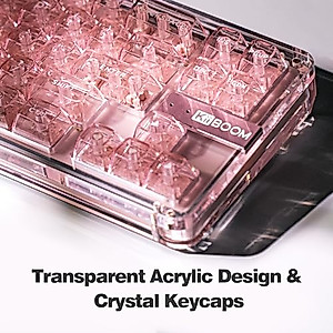 KiiBoom Phantom 68 65% Hot Swappable Crystal Gasket-Mounted Mechanical Keyboard, BT5.0/2.4GHz/USB-C Wired Wireless NKRO Gaming Keyboard with South-Facing RGB, 4000mAh Battery for Win/Mac(Pink)