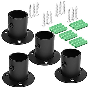 Qjaiune 4PCS Closet Pole Socket Set Wardrobe Rod Bracket, 1 Inch Curtain Rod Support Bracket Black Closet Rod Holder, Stainless Steel Closet Flange Heavy Duty Closet Rod End Supports (O Shaped)