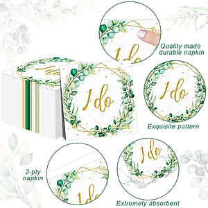 100PCS Sage Green Napkins for Bridal Shower Eucalyptus I Do Wedding Napkins Green Gold Foil Decorative Papers for Bridal Shower Engagement Party Dessert Beverage Table Party Supplies