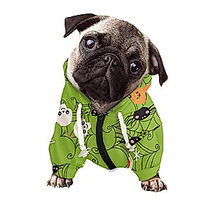 DDFS Halloween Dog Costumes Small Size Dog Hoodies Sweatshirt Print Spider&Ghost Fashion Design Green Doggy Jacket Pup Apparel Keep Warm Winter Dog Clothes Puppy Outfit for Halloween Party