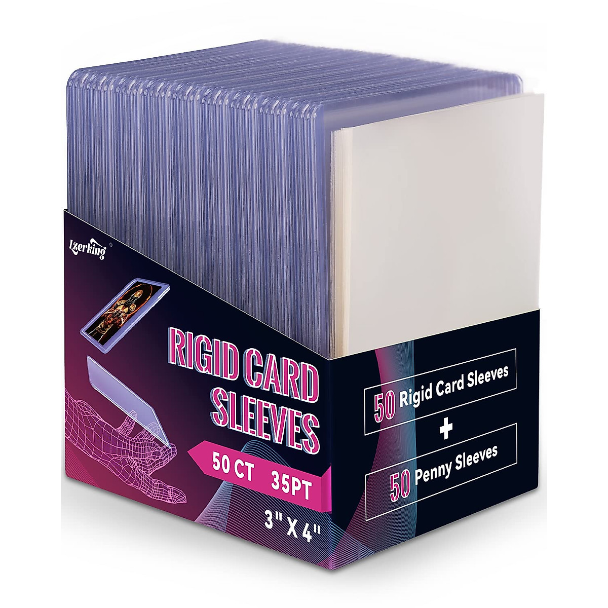 Top Loader for Cards 100 ct, 35 PT Premium 50 Top Loader and 50 Clear Soft Sleeves, Thick Hard Plastic Card Sleeves, 3" x 4" Trading Cards Protector for Game Cards, Sports Cards, Trading Cards
