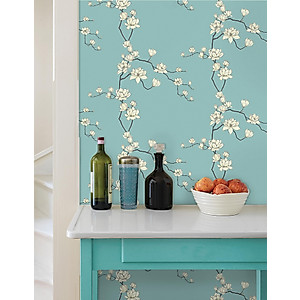 GloryTik Peel and Stick Wallpaper Blue Beige Floral Contact Paper Self Adhesive Removable Waterproof Wall Paper for Bedroom Bathroom Cabinets Room Walls 17.3" x 118"