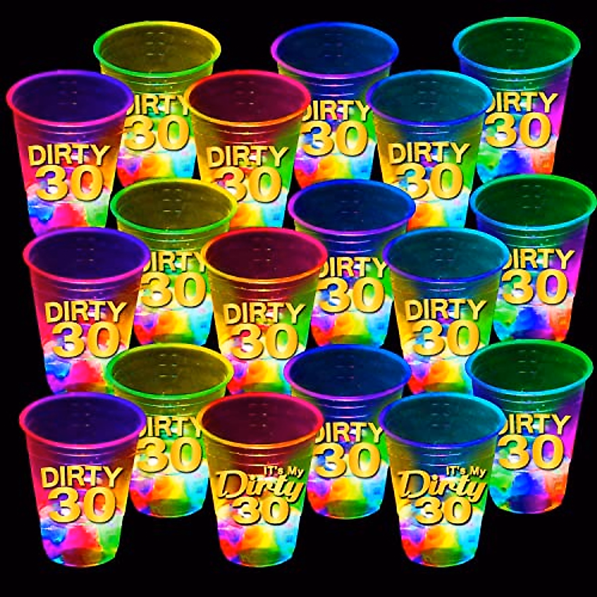 22 Pcs Glow Birthday Party Supplies,Dirty 30 Cups,Glowing Cups,Light Up Night Event Favor for 30th,Birthday Decorations(Dirty & It My Dirty 30) 16oz Flashing Cups Count (Pack of 1)