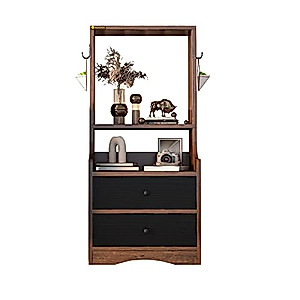 ALISENED 2 Tier Bookshelf, Tall Bookcase with 2 Storage Drawers, Display Standing Shelf Units, Wood Storage Shelf for Living Room, Bedroom, Home Office, Rustic Brown