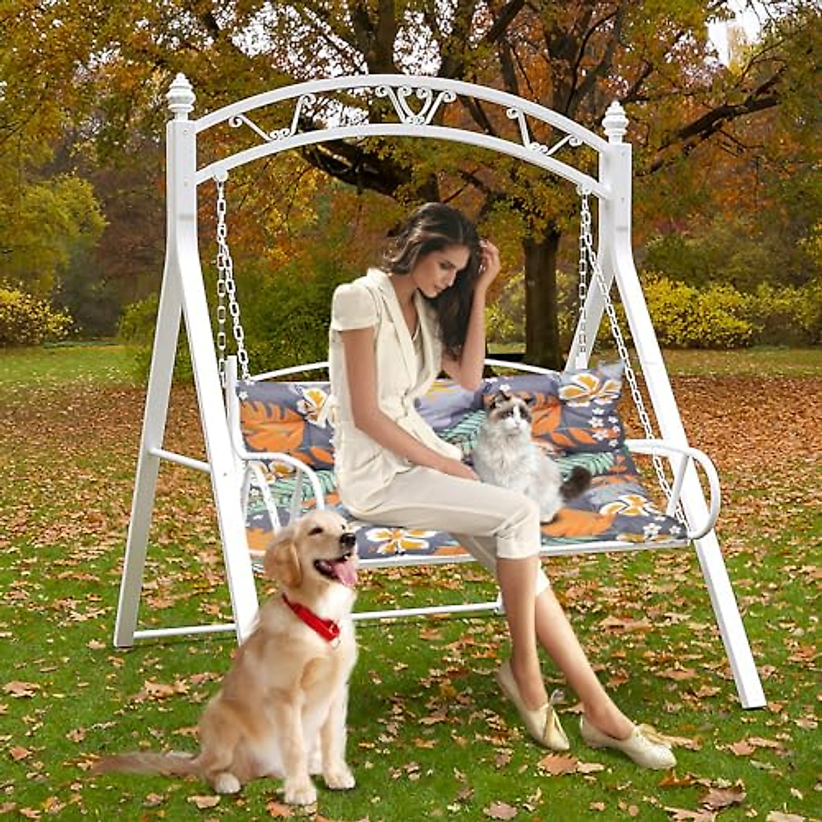 Porch Swing Cushions Outdoor 60 inch Swing Cushion Replacement Outdoor Waterproof Thicken 4" Patio Swing Cushion with Ties for Garden Patio Porch Furniture Swing Outdoor Bench Cushions, 60x 40 inch