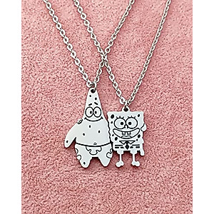 HOFOYA A pair Spongebob and Patrick Star Necklace,Sisters Necklace Set 2,Best Friend Pendant of 2 BFF Friendship Cute Funny Cartoon Necklaces, Christmas Birthday Valentine's Day Gift.