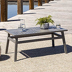 Walker Edison Outdoor Patio Wood Chevron Rectangle Coffee Table All Weather Backyard Conversation Garden Poolside Balcony, 42 Inch, Grey