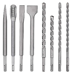 SDS-Plus Rotary Hammer Drill Bits Set,Chisels- SDS Plus Concrete Masonry Hole Tool,4pcs Chisel and 13pcs SDS Plus Rotary Hammer Drill Bit for Drilling Concrete, Masonry, Bricks and Stone(17 PCS)