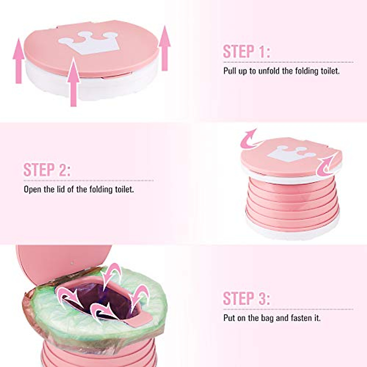 Children's Folding Toilet Portable Folding Toilet Seat Boys & Girls Foldable Potty Chair Seat Toddler Potty Training Seat (Pink)