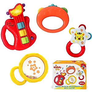 KiddoLab Baby Rocker Musical Kids Guitar Instruments Set with Electric Toy Guitar and Rattles. Baby Guitar Toys for Early Development and Music Educational Learning. 3 Months and Older