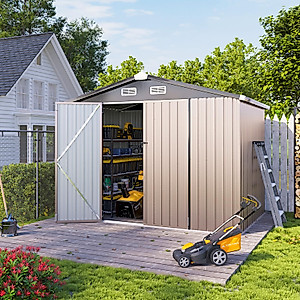 Jolydale 5.6' x 8' Metal Outdoor Storage Shed with Lockable Door - Ideal for Bikes, Tools, Lawn Mowers, Outside Lawn Mower Storage Sheds & Outdoor Storage for Backyard & Garden Use