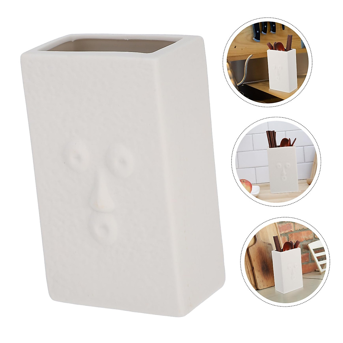 BESPORTBLE Kitchen Utensil Holder Human Face Shape Ceramic Kitchen Utensil Storage Organizer Caddy Kitchen Tool Holder for Forks Spoons Tableware
