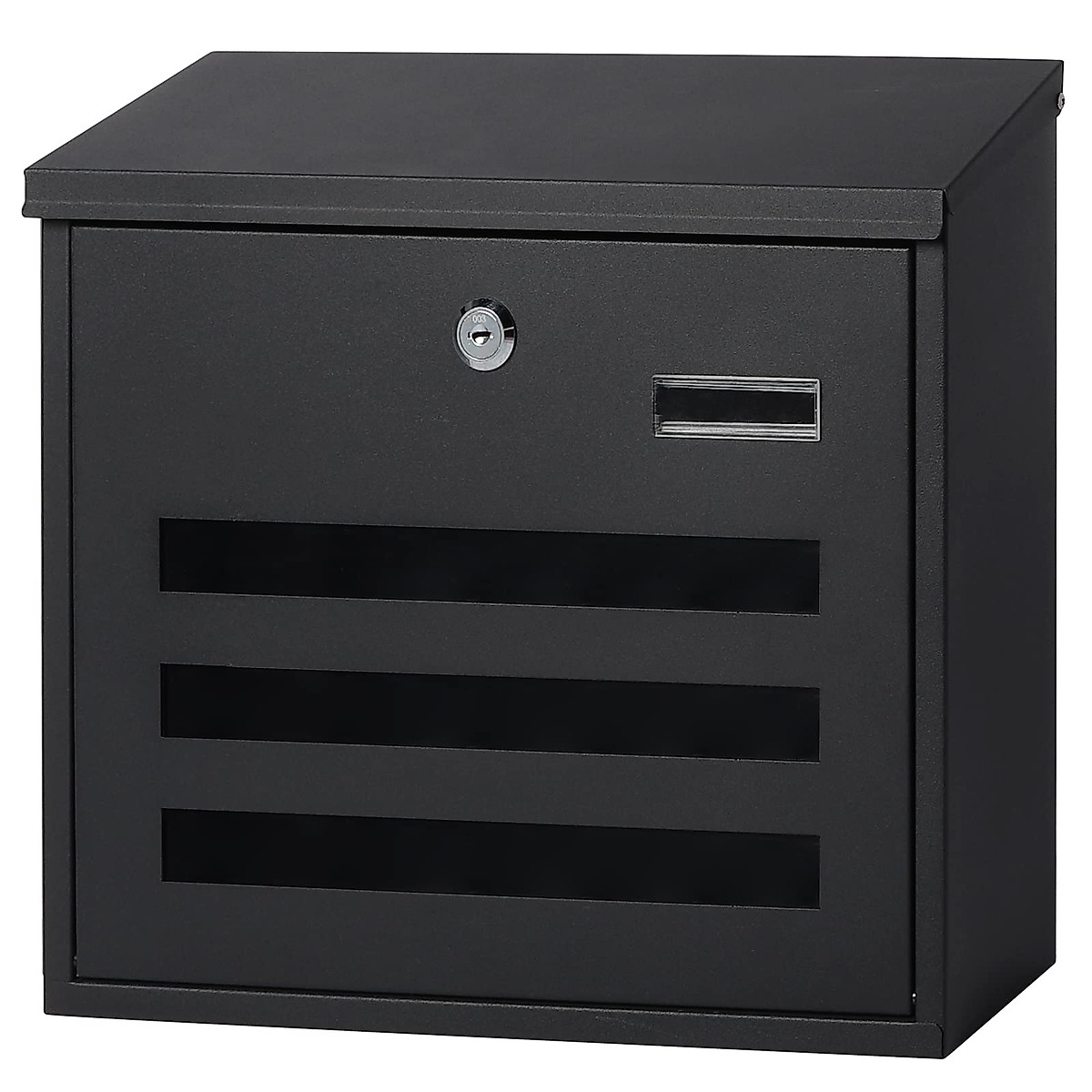 Kasten Wall-Mount Mailbox with Key Lock, Large Capacity Locking Mailbox for Outside, 13.6 x 4.3 x 12.8 Inch, Black