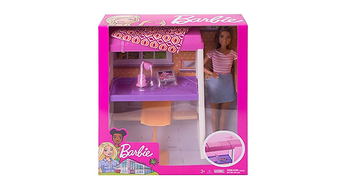 Barbie Doll & Transforming Loft Bed Playset - Desk & Bunk Beds