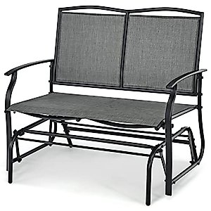 Tangkula 2-Person Patio Glider Bench, Outdoor Rocker Glider Loveseat Chair W/Heavy-Duty Steel Frame, Breathable Seat Fabric, Rocking Lounge Chair for Poolside, Garden, Backyard (Grey)