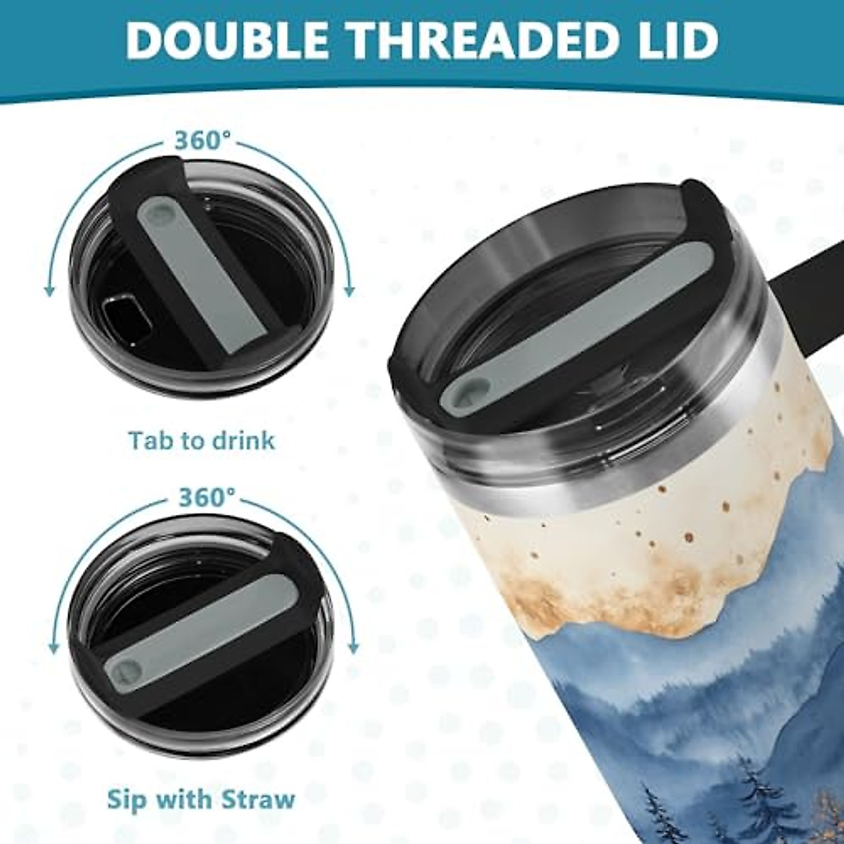 Selerdon 40 oz Tumbler Winter Forest with Handle and Straw Lid Vacuum Stainless Steel Insulated Water Bottle Travel Mug Car Cup Holder Friendly BPA Free for Gym Travel Office