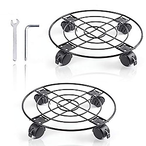 Plant Caddy with Wheels Heavy Duty, Metal Iron Large Potted Plant Stand Holder, Move Around Indoor Outdoor Garden Patio Flower Pot,Planter Adjustable Rolling Dolly Casters with Locking 13 Inch 2 Pack