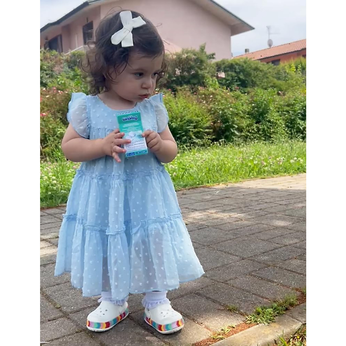 AGQT Toddler Girls Summer Dress Loose Fit Swiss Dots Flowy Pleated Dress Ruffle Babydoll Birthday Chiffon Dress Ligh Blue Size 1-2T