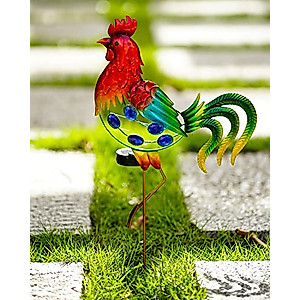 GDF 20" Chicken Decor - Outdoor Rooster Decor Solar Lights -Metal Rooster Garden Decorations for Yard Pathway Lawn Patio Courtyard , Gifts for Her/Him.