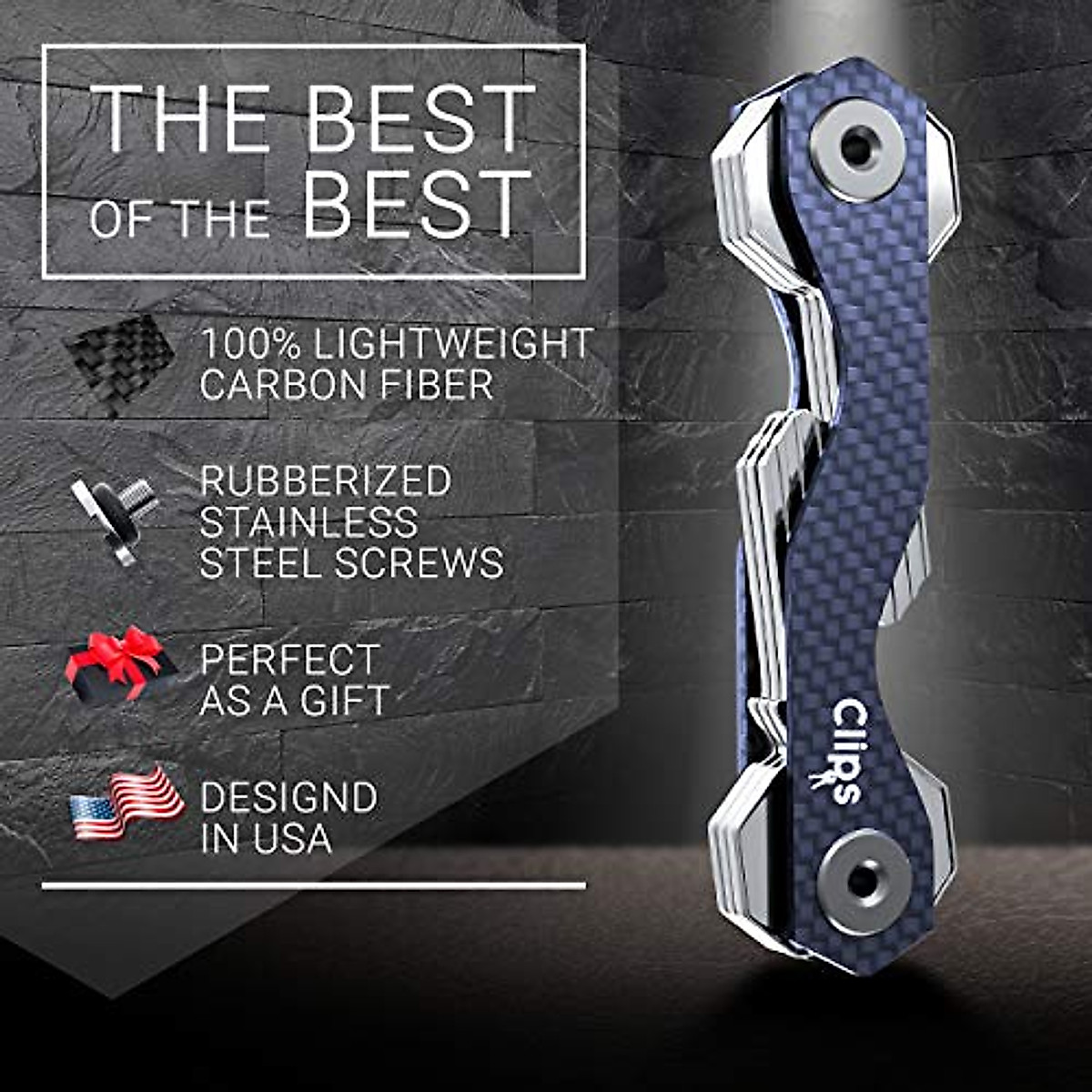 Smart Compact Key Organizer Keychain - Made of Carbon Fiber & Stainless Steel- Pocket key Chain Organizer Up to 28 Keys- Lightweight, Strong Includes Bottle Opener, Carabiner & More