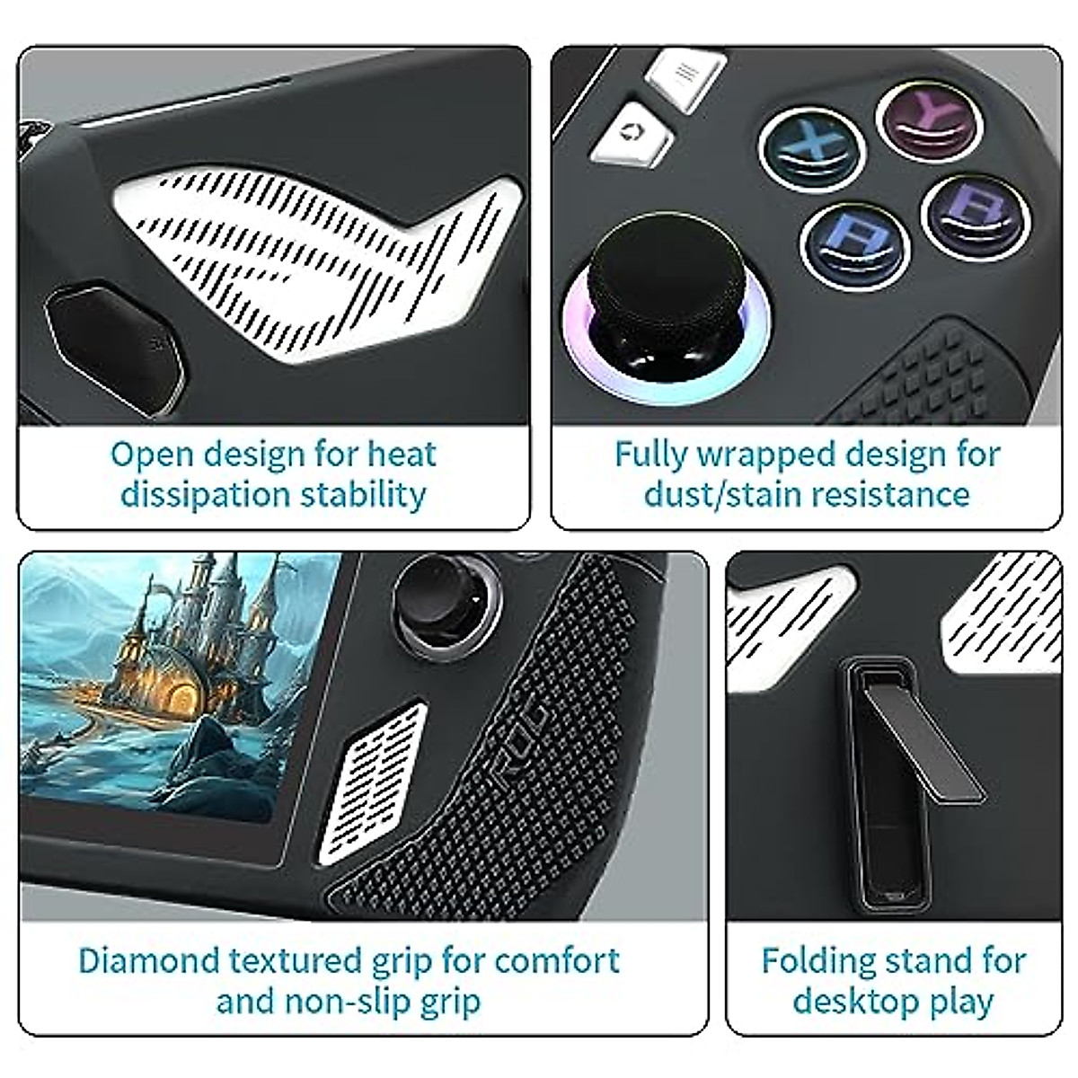 LUPAPA Protective Case for ROG Ally with Kickstand, Protective Shell for ROG Ally Made of Silicone for Anti-slip and Anti-drop, Accessories for ROG Ally Gaming Handheld (Black)
