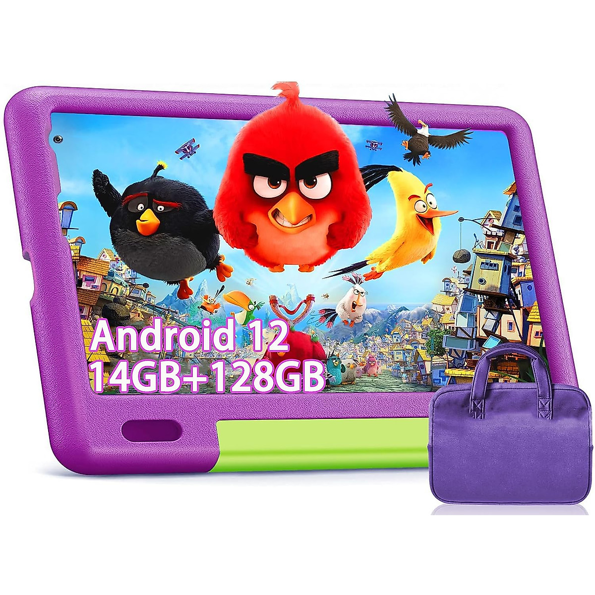 AOYODKG Tablet 9 inch, Android 12 Tablet, 14GB RAM 128GB ROM, 2.4G/5G WiFi Tablet with Shockproof Case, Parental Control, Bluetooth, Educational, Dual Camera, Games, Purple