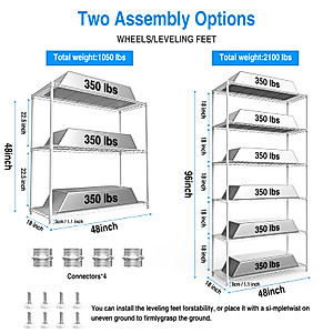 White 3 Tier NSF Metal Shelf Wire Shelving Unit - Set of 2, 1050lbs Capacity Heavy Duty Adjustable Storage Rack with Shelf Liners, Extensible to 6 Tier 2100lbs Shelving Designs, 48" H x 48" L x 18" D