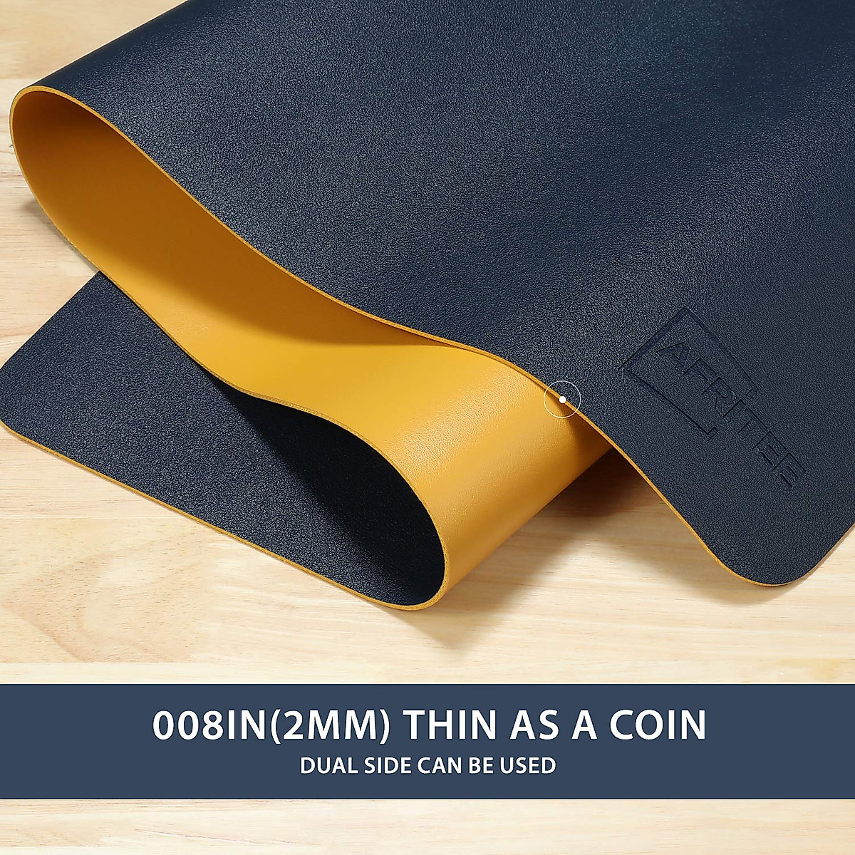 AFRITEE Desk Pad Protector Mat - Dual Side PU Leather Desk Mat Large Mouse Pad Waterproof Desk Organizers Office Home Table Decor Gaming Writing Mat Smooth (Navy Blue/Yellow, 31.5" x 15.7")