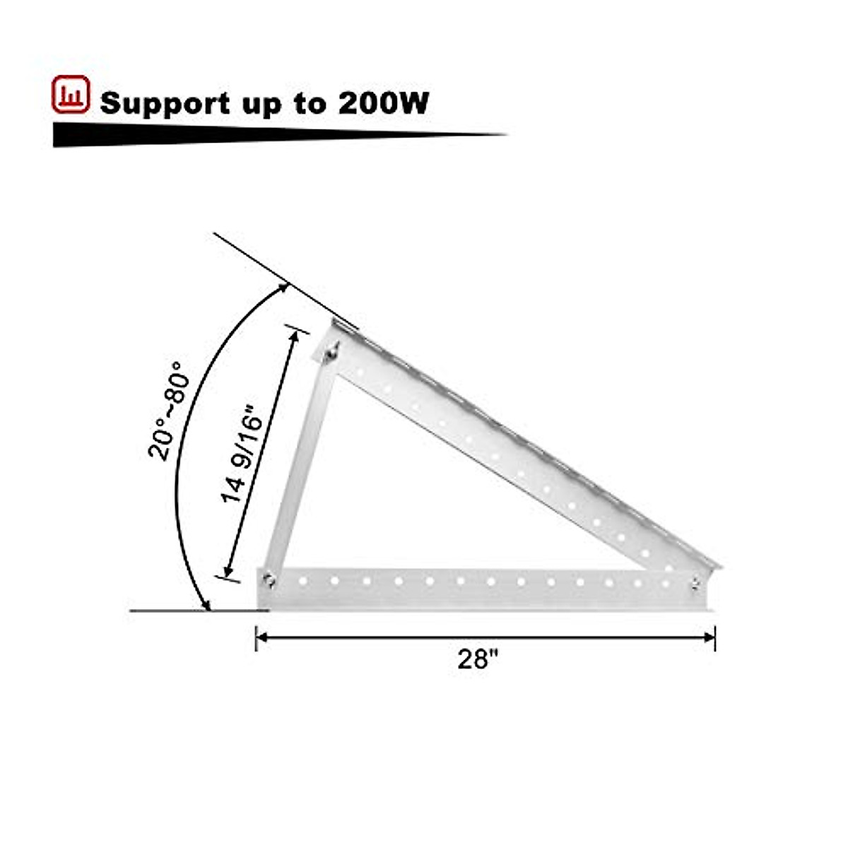 LBG Products 28" Adjustable Solar Panel Tilt Mount Mounting Brackets with Foldable Tilt Legs for Roof, RV,Boat,Off Grid System