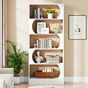 Tribesigns 5-Tier Book Shelf, Modern 71" Bookcase, Tall Freestanding Bookshelf with Storage Shelves, Large Open Bookcases Wood Display Shelving Unit for Bedroom Living Room Office (White and Walnut)