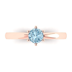 Clara Pucci 0.50 ct Round Cut Solitaire Natural Sky Blue Topaz gemstone Bridal Designer Anniversary Engagement Ring in 14k rose Gold