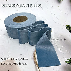 Velvet Ribbon Set 1.5" x 10 Yards, 1 Rolls, Dseason Handmade Dusty Blue Velvet Ribbon Set for Gift Wrapping & Bow Making, Christmas Tree, Wreath Decoration, DIY Crafts Decoration