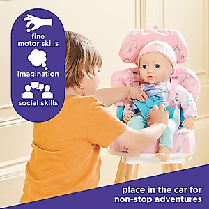 Casdon Baby Huggles Toys - Pink Booster Seat - Car Seat For Dolls with Adjustable Headrest & Buckles - Fits Dolls Sizes Up to 14" - Suitable for Preschool Toys - Playset for Children Aged 3+