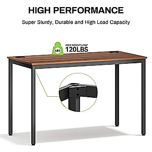 DESIGNA 47 inch Teak Home Office Computer Desk, Modern Simple Sturdy Work Study Writing PC Gaming Table for Large Spaces Adult Teens Kids Bedroom Kitchen Dinning Room Corner with Black Metal Frame