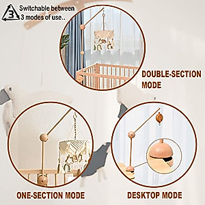 Wooden Baby Crib Mobile Arm, Adjustable Mobile Holder for Crib and Desk Rotating Baby Mobile Hanger Nursery Decoration (3 Modes)