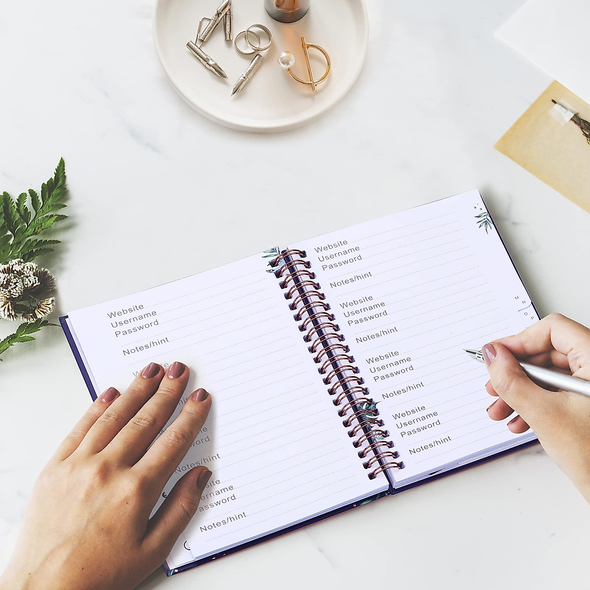 JUBTIC Password Book with Alphabetical Tabs Spiral Bound - 5.2" x 7.6" Hardcover Password Keeper Logbook for Seniors Password Notebook- Organize Internet Website Address Login - Deluxe Blue