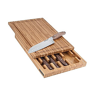 Hamilton Beach 5 Piece Bamboo Knife Handles Cutlery Set Forged with Walnut Wood Handle, Brown