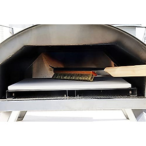 Mauncode 21 Inch Pizza Stone Brush with Scraper - Perfect Cleaning Tool for Outdoor Portable Pizza Oven, with Wood Handle & Brass Bristles