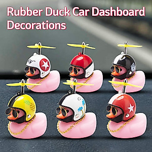 wonuu Pink Duck Car Dashboard Decorations Rubber Duck Car Ornaments Cool Duck with Propeller Helmet Sunglasses Gold Chain (Pink Hat White Star)