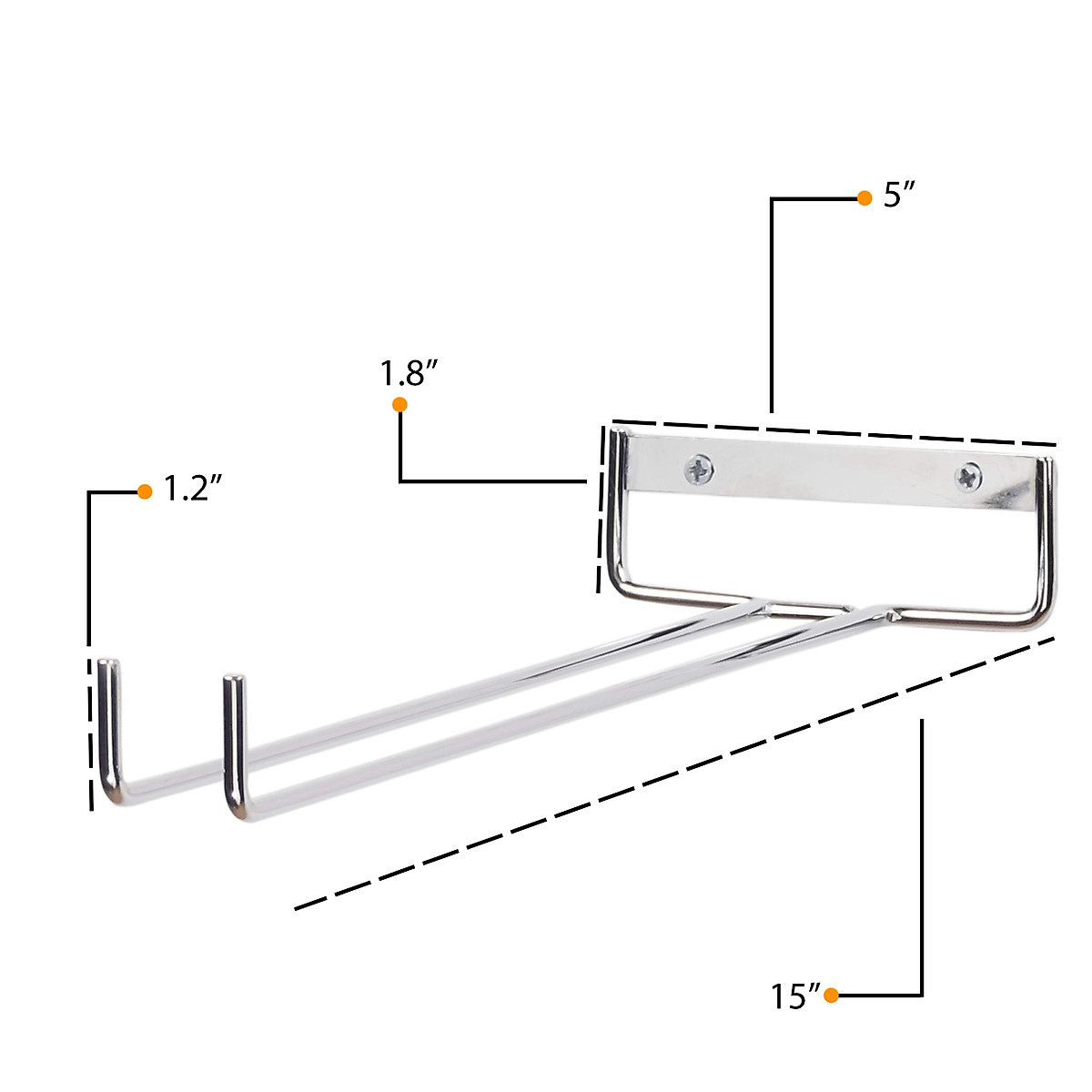 Wallniture Chiraz Wine Glass Rack Wall Mounted Kitchen Organization and Storage Set of 2, 15 Inch Chrome Stemware Holder