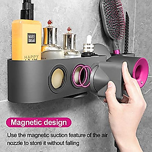NINEBIRD Wall Mount Bracket for Dyson Supersonic Hair Dryer Series Free Punch Wall Hanging Holder,Bathroom Hair Dryer Diffuser and Nozzle Storage Rack Organizer, Black