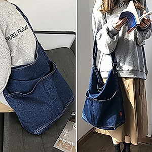TRIYO Tote Bag for Women Denim Shoulder Bag For Teen Girls Casual Hobo Handbags Fashion Canvas BagsLarge Capacity Crossbody Bags Navy Blue